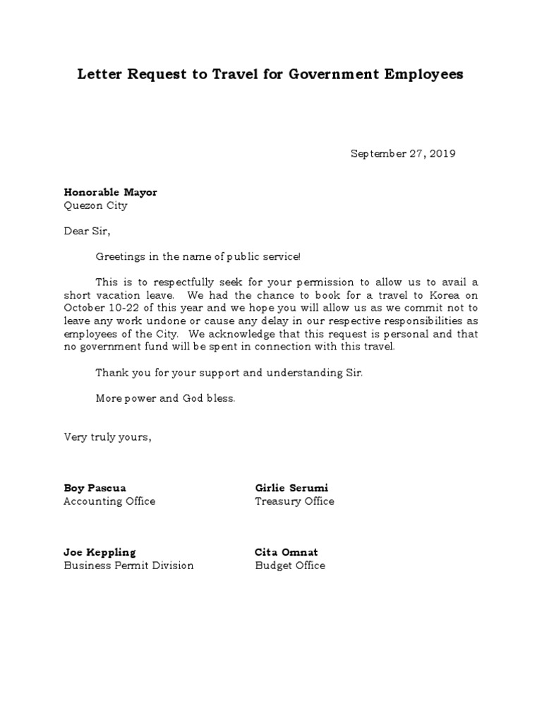Letter Request To Travel - LGU | PDF