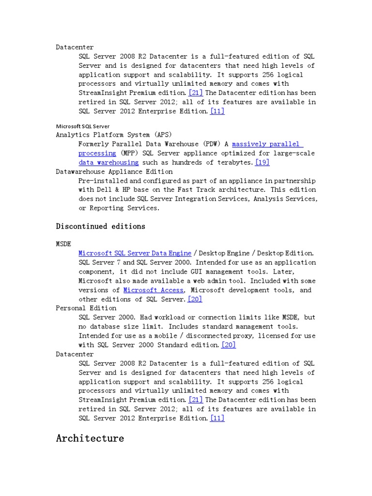 Architecture: Discontinued Editions | PDF | Microsoft Sql Server ...