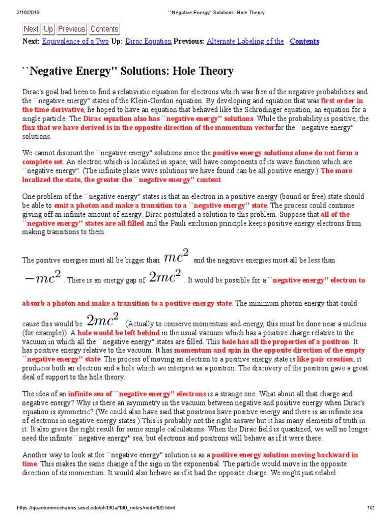 Negative Energy'' Solutions - Hole Theory | PDF | Electron | Solid ...