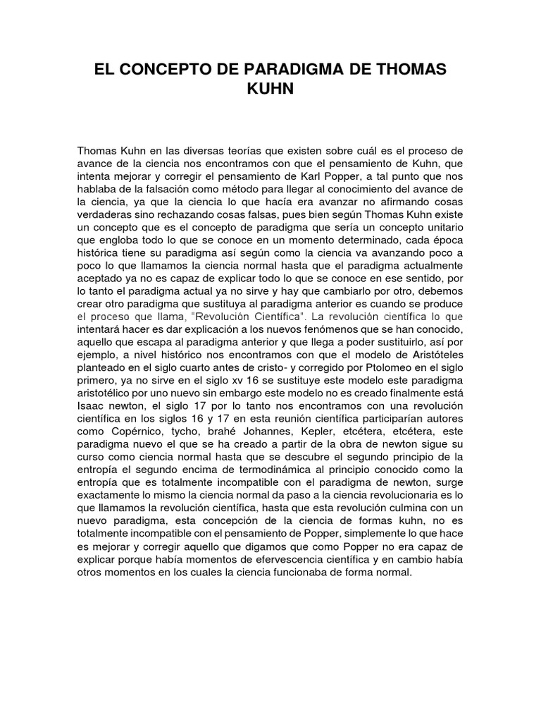 El Concepto de Paradigma de Thomas Kuhn | PDF | Paradigma | Karl Popper