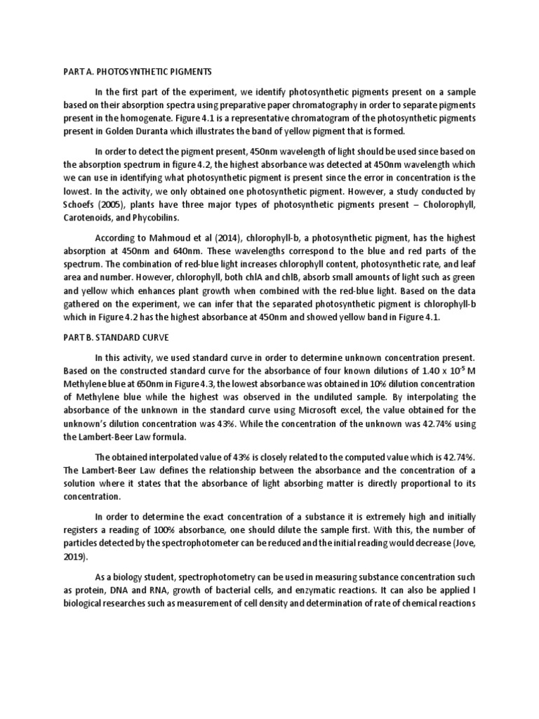 Bio 120 Lab Ex 4 Postlab | PDF | Spectrophotometry | Chlorophyll