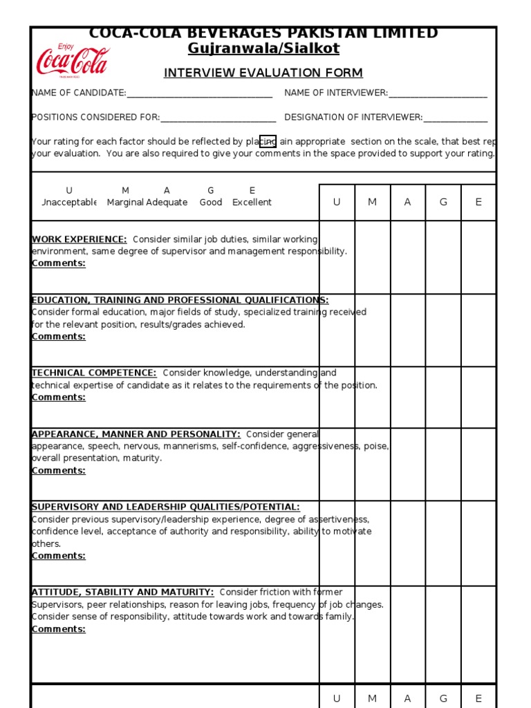 Copy of Interview Evaluation Form | Performance Appraisal | Leadership ...