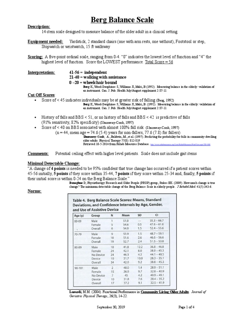 Berg Balance Scale: Wheelchair Bound | PDF | Chair | Physical Therapy