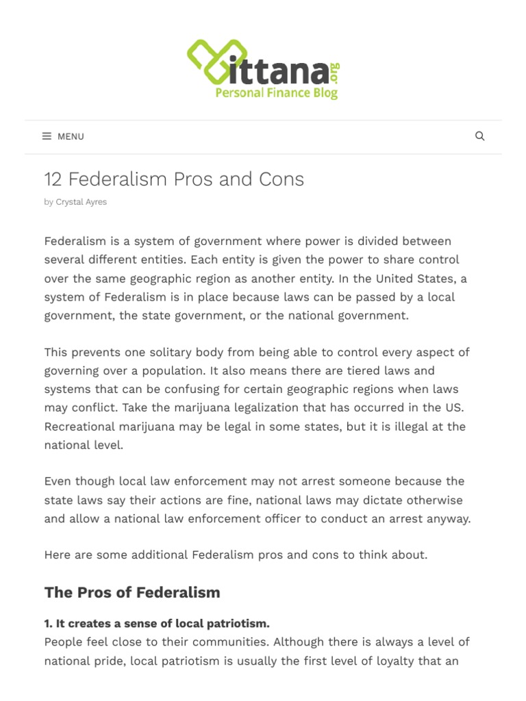12 Federalism Pros and Cons | PDF | Federalism | Separation Of Powers ...