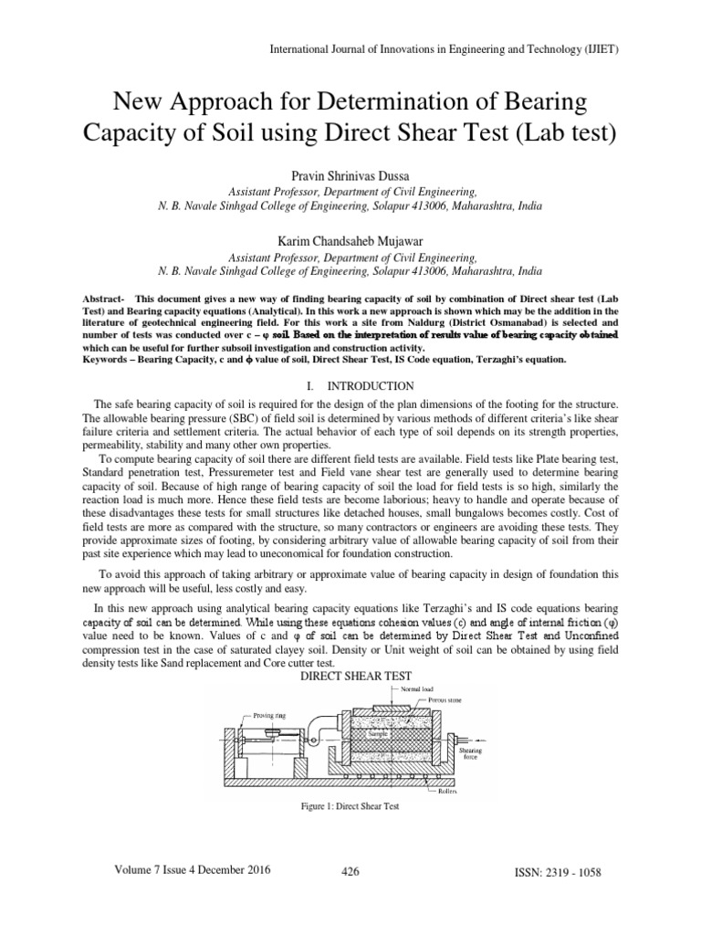 New Approach For Determination of Bearing Capacity of Soil Using Direct ...