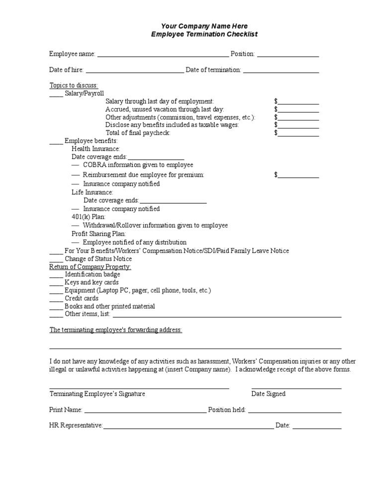Employee Termination Checklist | PDF