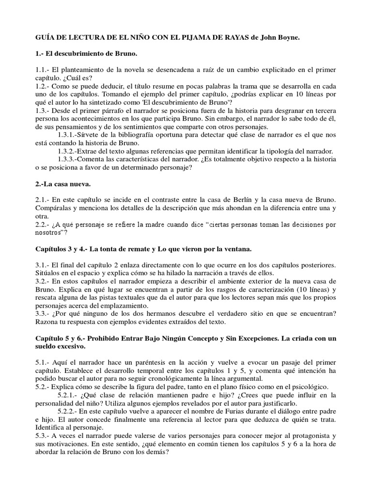 Guia Lectura El Nino Con El Pijama de Rayas PDF | PDF | Narración ...