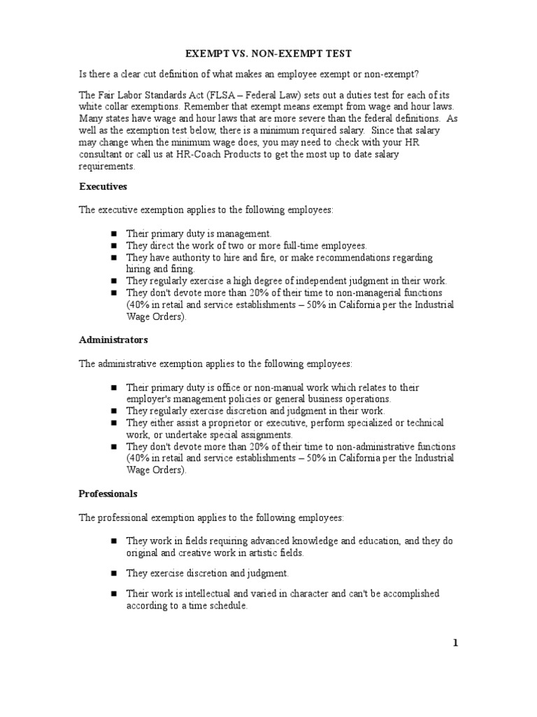 Exempt Vs Non-Exempt Checklist | PDF | Business
