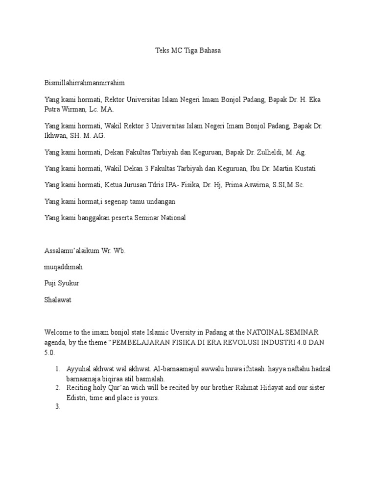 Teks MC Wisuda Tiga Bahasa Gontor | PDF