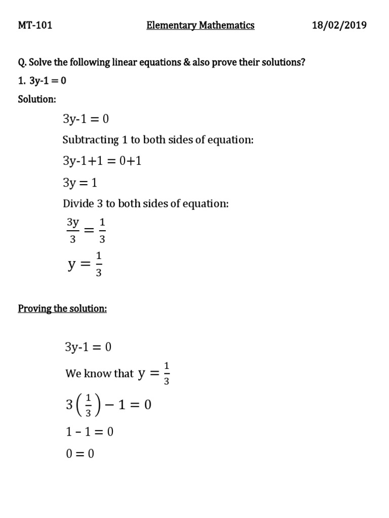 Subtracting 1 To Both Sides of Equation | PDF