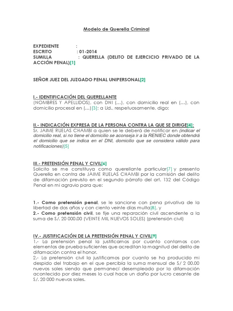 Modelo de Querella Criminal | PDF | Queja | Derecho penal