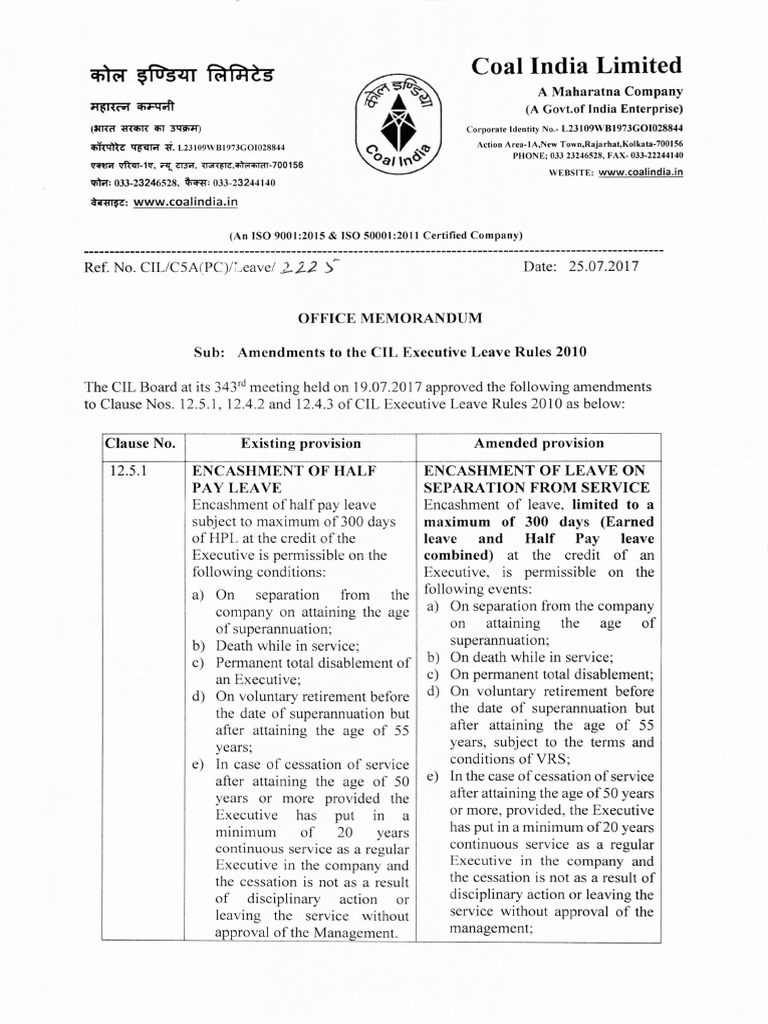 Amendments To The CIL Executive Leave Rules 2010 26072017 | PDF ...