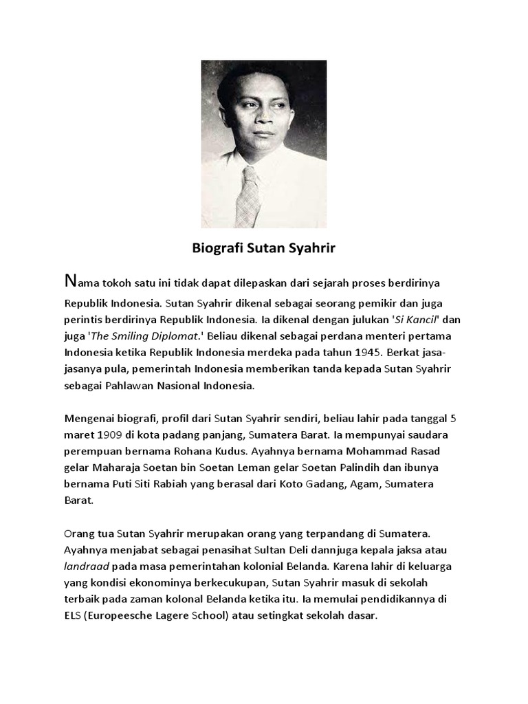 Biografi Sutan Syahrir: Pahlawan Nasional | PDF | Politik | Ilmu Sosial