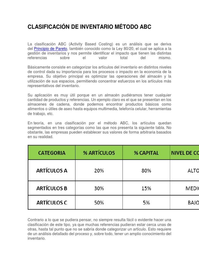 Clasificación ABC: Optimiza tu Inventario | PDF | Inventario | Business