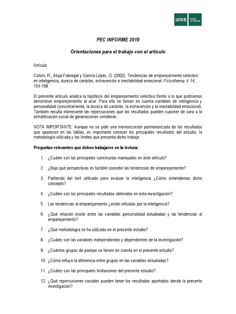 Recomendaciones Informe Pec Diferencias Individuales | PDF