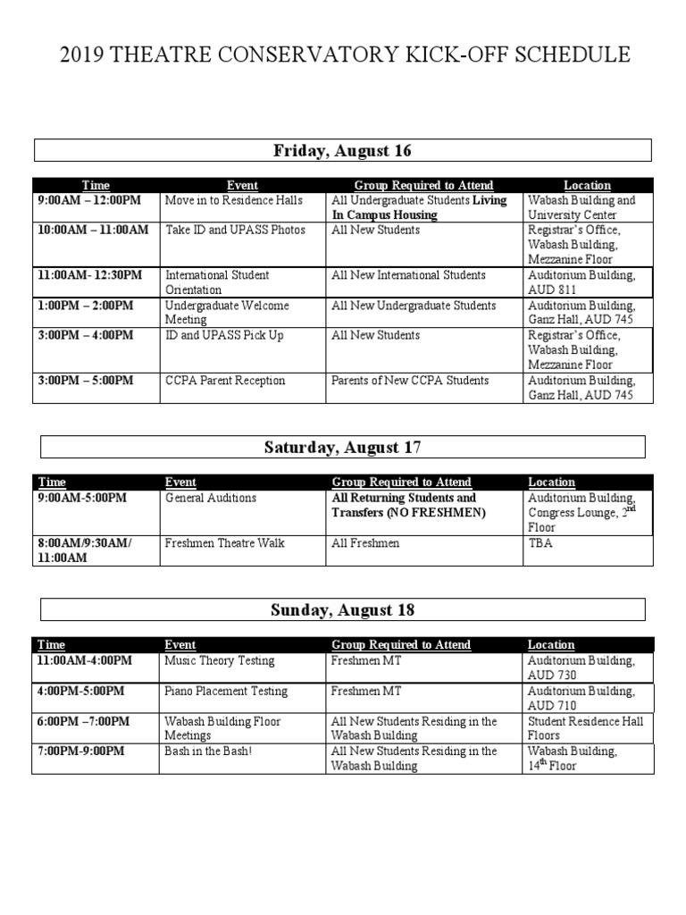 Kick Off Schedules | PDF | Students | Academia