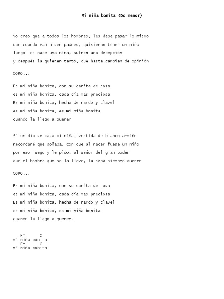 Letra de "Mi Niña Bonita" | PDF | Valses | Cumpleaños