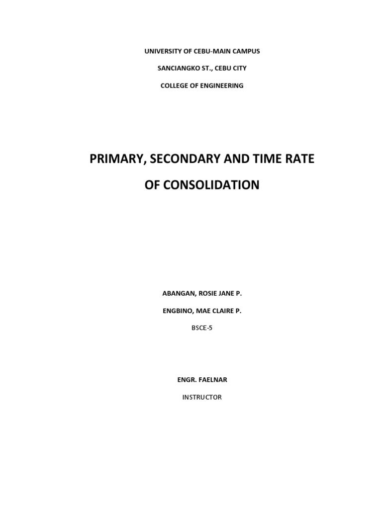 Primary, Secondary and Time Rate of Consolidation | PDF | Geotechnical ...