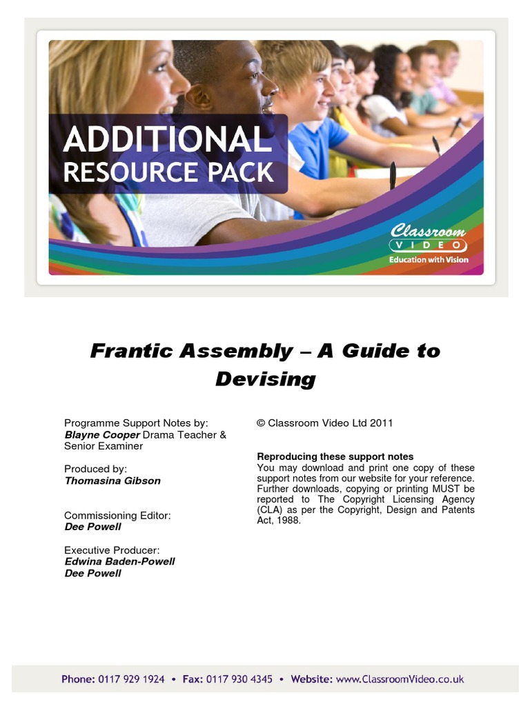 Frantic Assembly - A Guide To Devising PDF | PDF | Theatre | Stereotypes