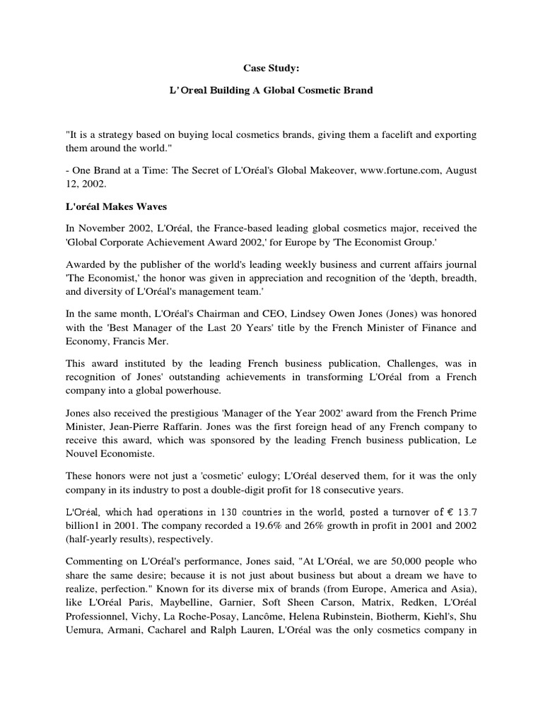 Case Study L'Oreal | PDF | Cosmetics | Toiletry