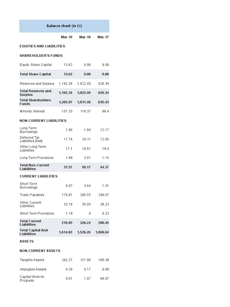 Balance Sheet and P&L Analysis for Mar-19, Mar-18, Mar-17 | PDF ...