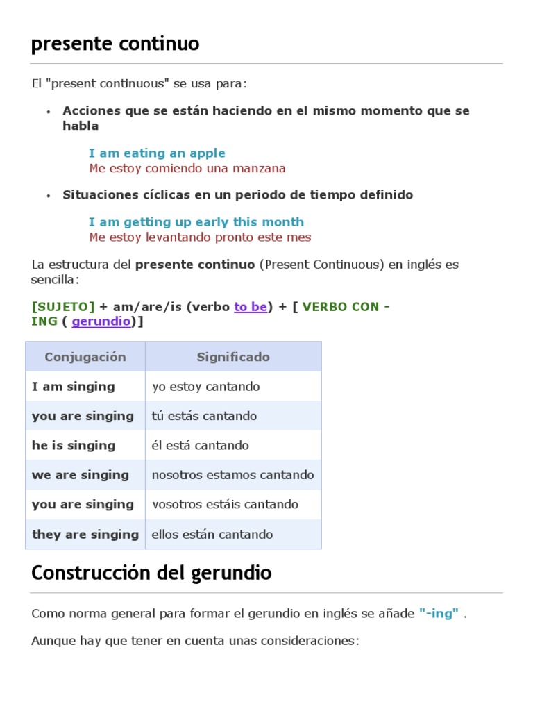 Presente Continuo | PDF | Verbo | Relaciones sintácticas