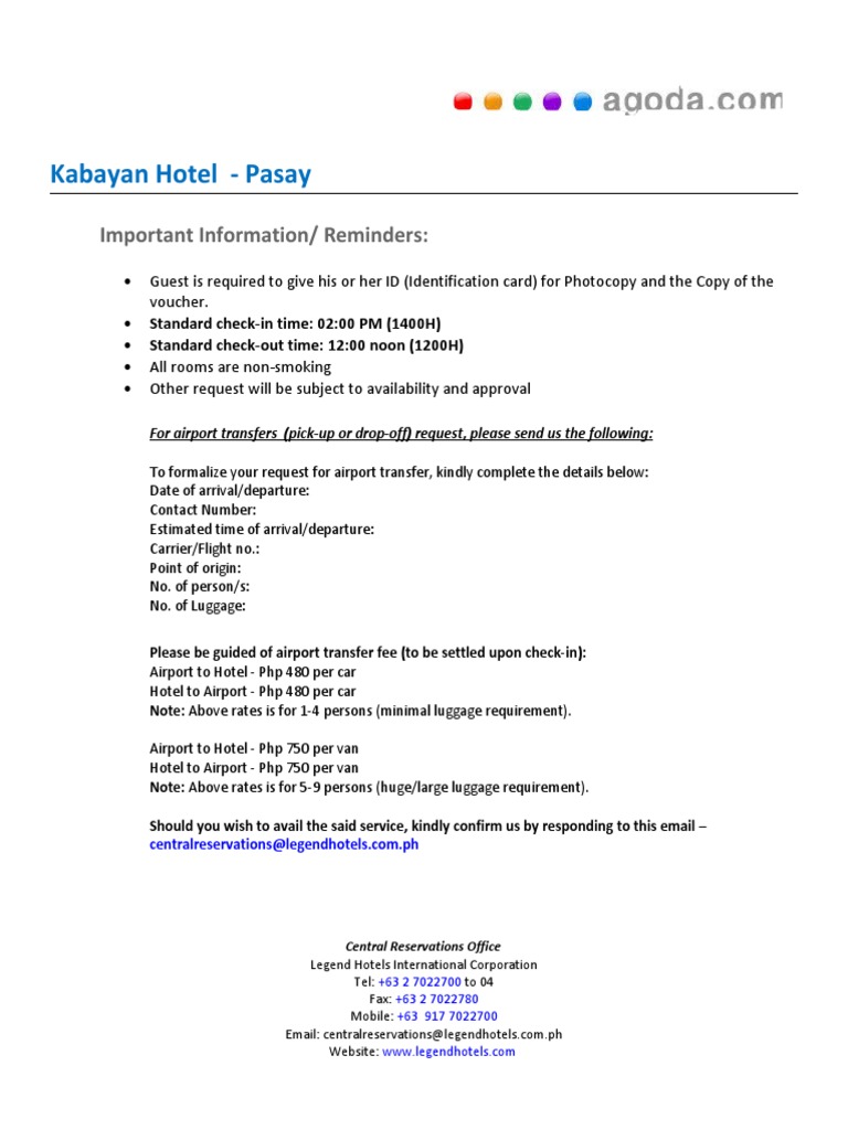 Special Checkin Instructions 294085 | PDF