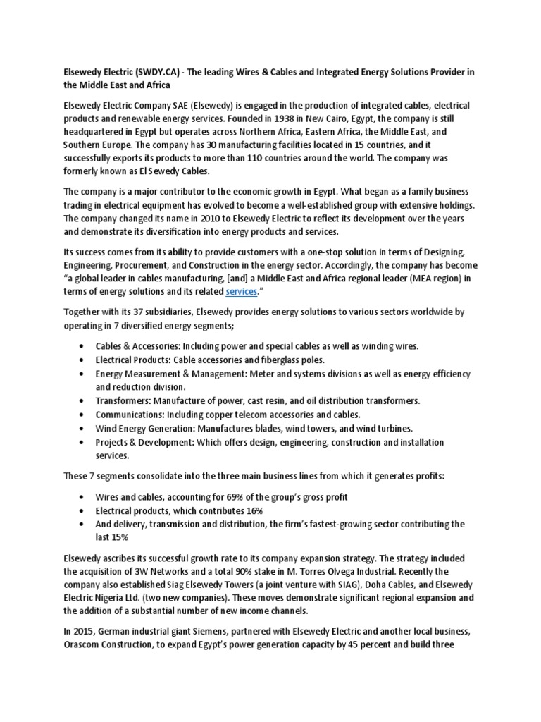 Case Study - Elsewedy Electric - 2 PDF | PDF | Nature | Electricity