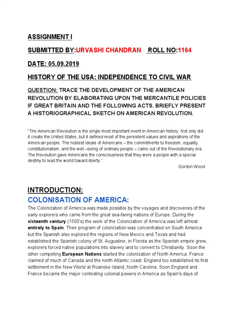 Assignment I Submitted by DATE: 05.09.2019 History of The Usa ...