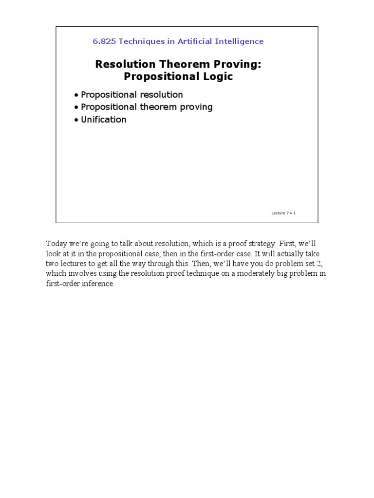 Resolution Theorem Proving Propositional Logic 6 825 Techniques In