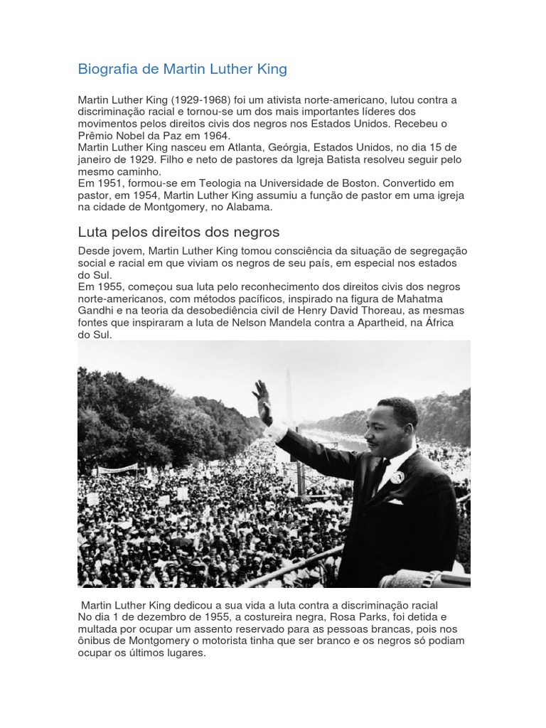 Biografia de Martin Luther King | PDF | Martin Luther King Jr. | Rosa Parks