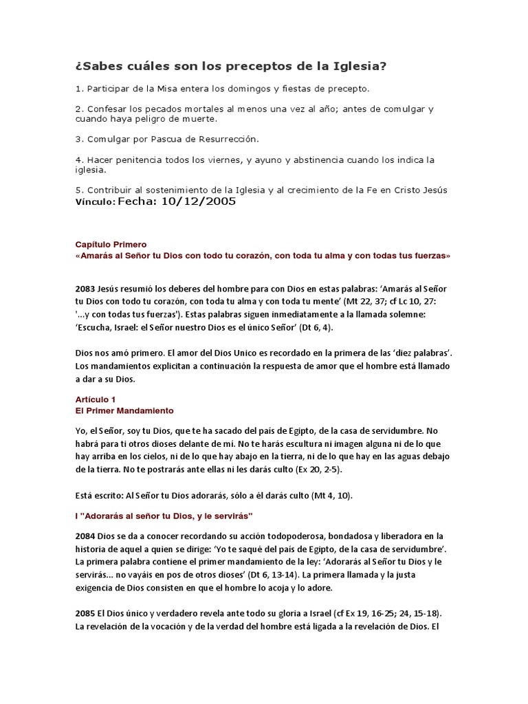 Sabés Cuáles Son Los Preceptos de La Iglesia | PDF | eucaristía | Fe
