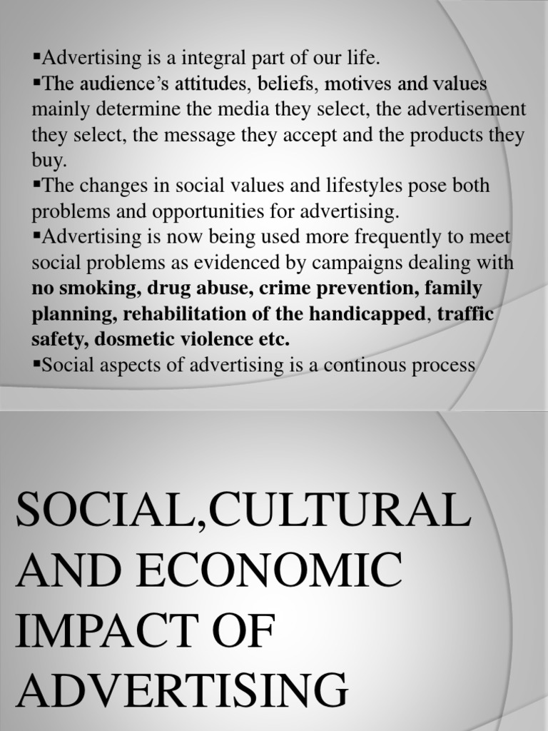 Social, Cultural and Economic Impact of Advertising | PDF | Advertising ...