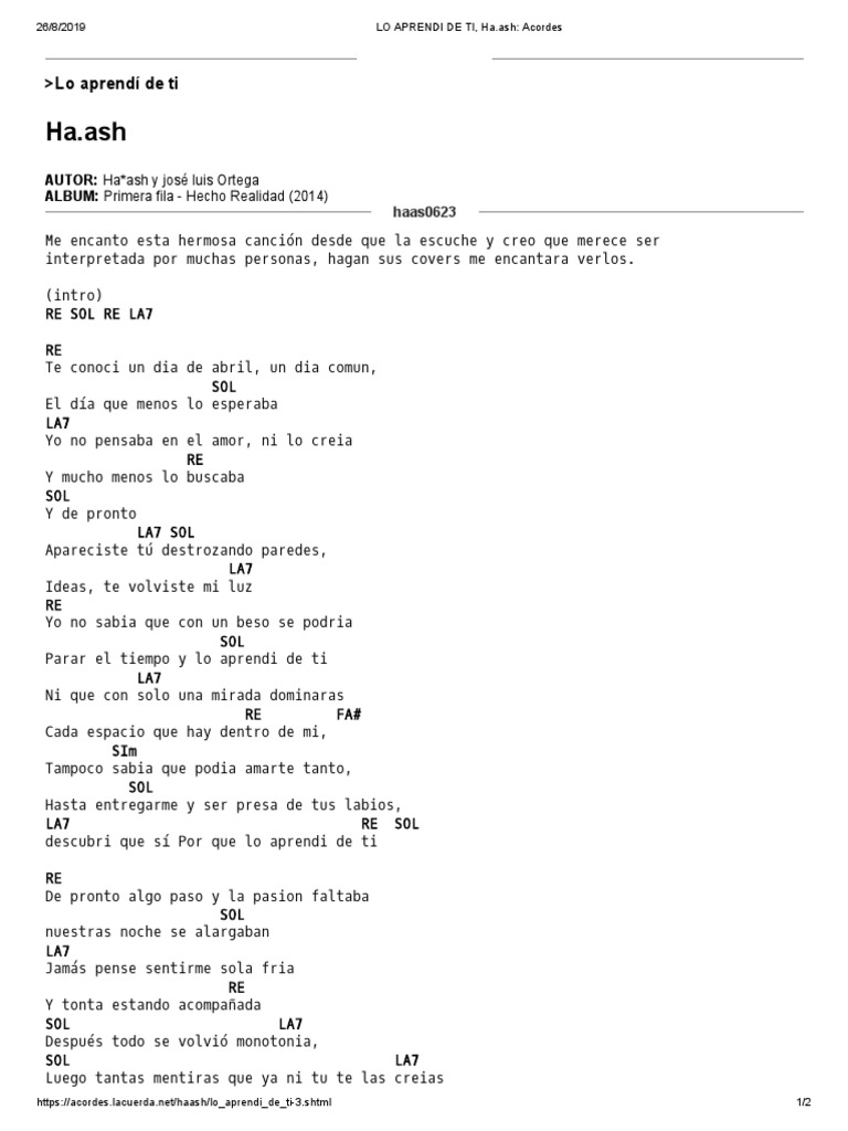 Lo Aprendi de Ti, Ha - Ash - Acordes | PDF | Artes del Lenguaje y ...