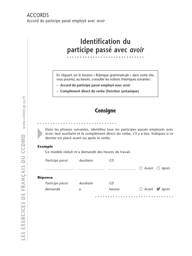 1 Exercice Sur l'Identification Du COD Et Accord Du Verbe (Avec Avoir ...