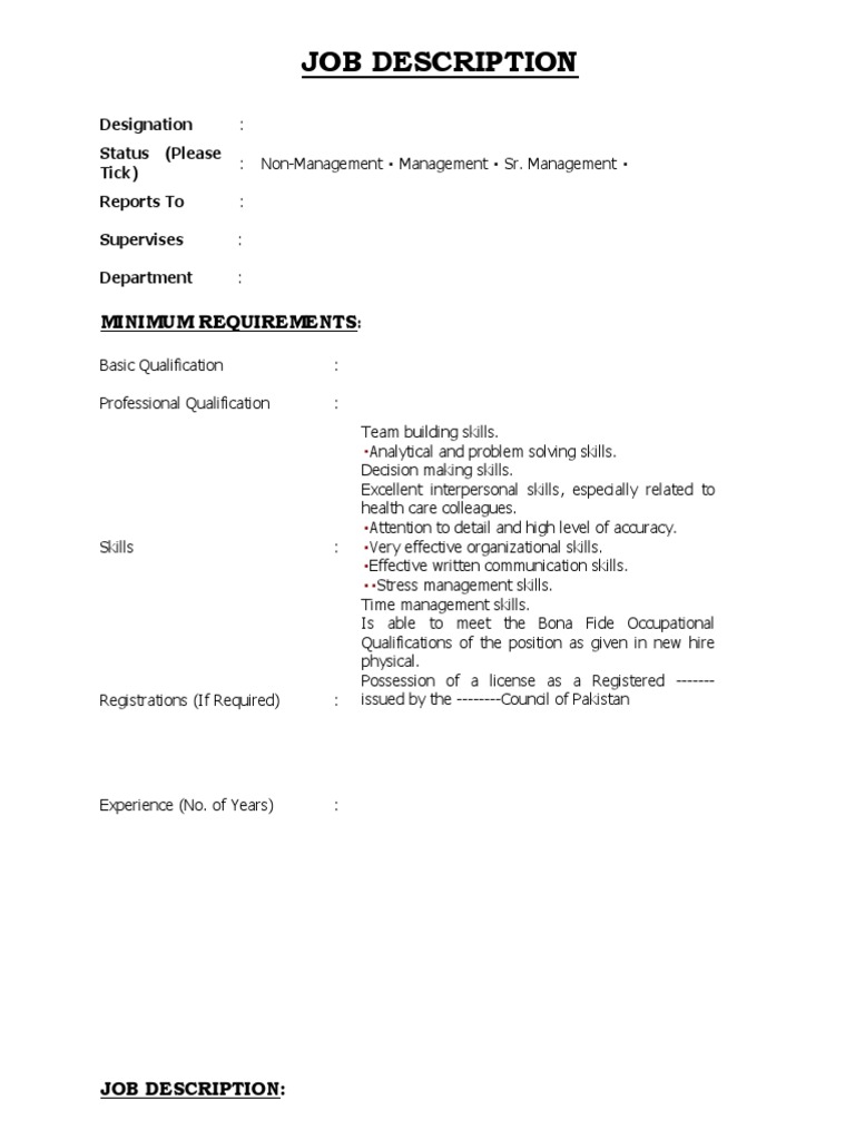 Job Description: Minimum Requirements | PDF | Skill | Patient Safety