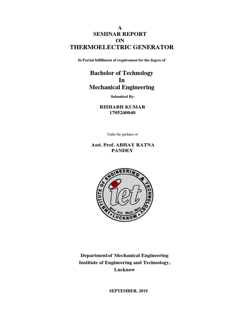 A Report On Thermoelectric Generator | PDF | Electricity Generation ...