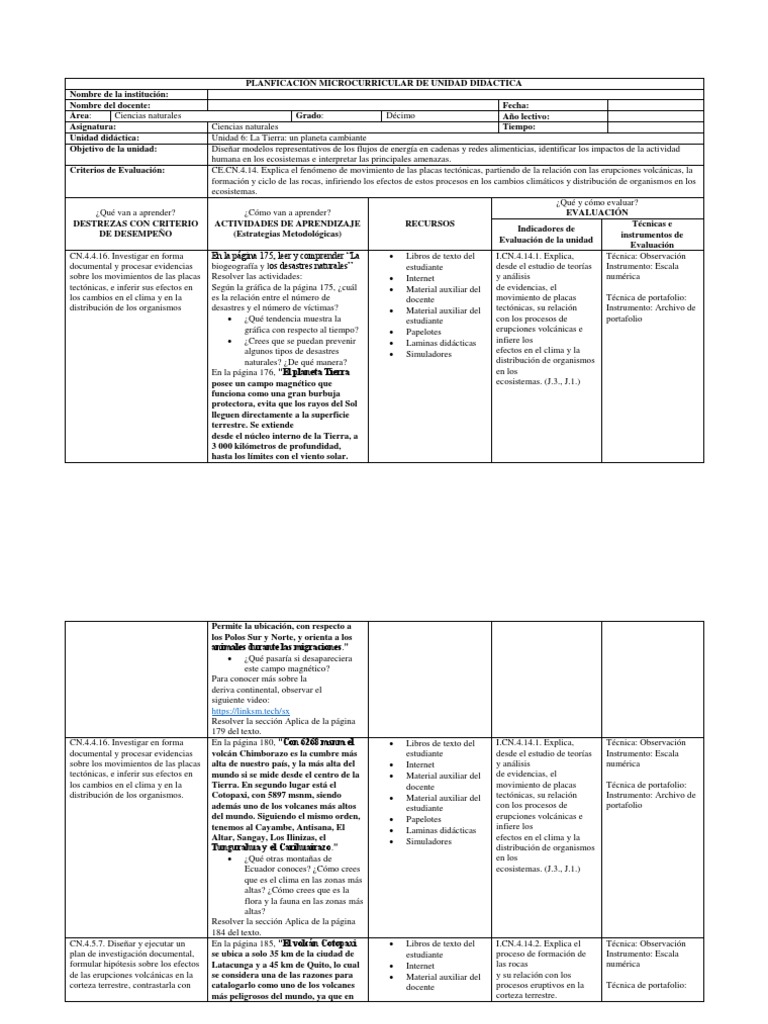 Pud U6 Naturales Decimo | PDF | Ciencias Naturales | Volcán