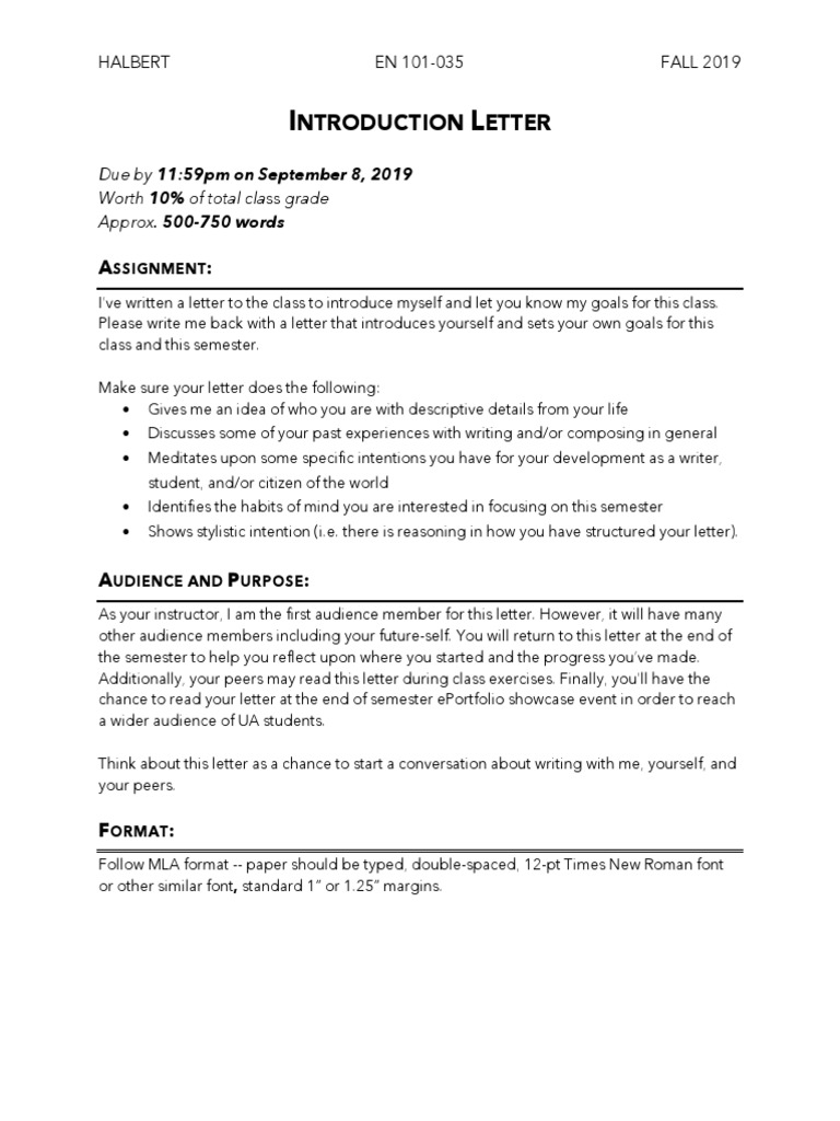 Introduction Letter Assignment Guide | PDF | Career & Growth | Language ...