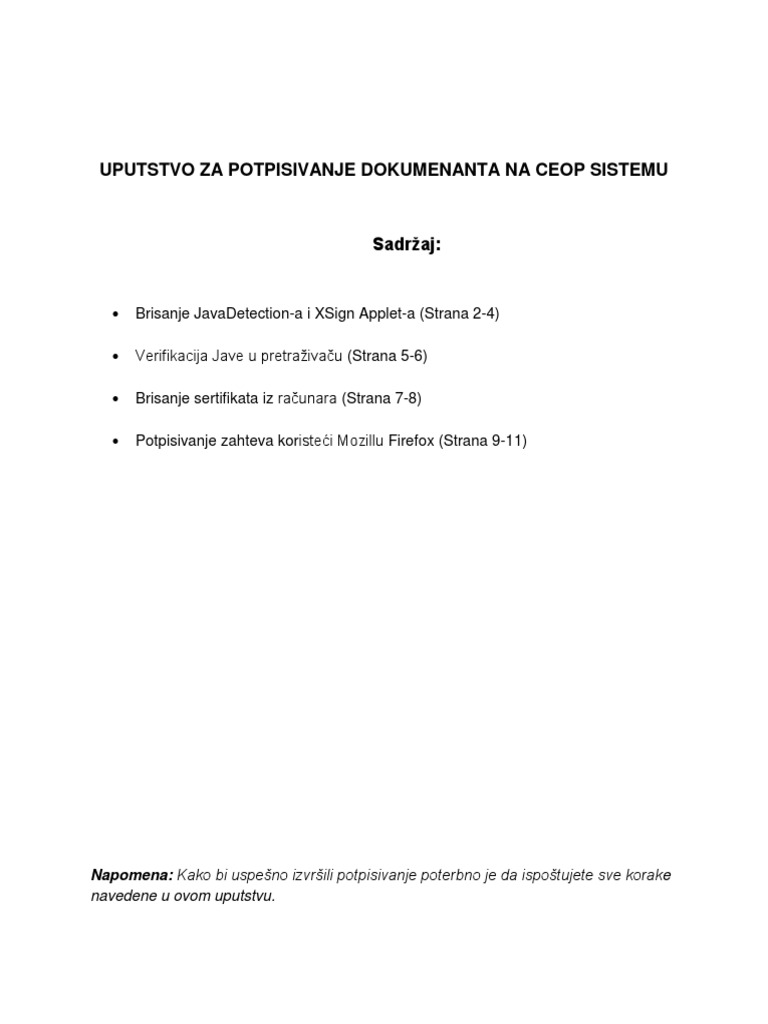 CEOP - Tehničko Uputstvo Za Potpisivanje | PDF