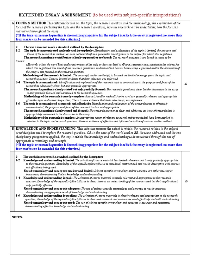 Extended Essay Assessment: (To Be Used With Subject-Specific ...
