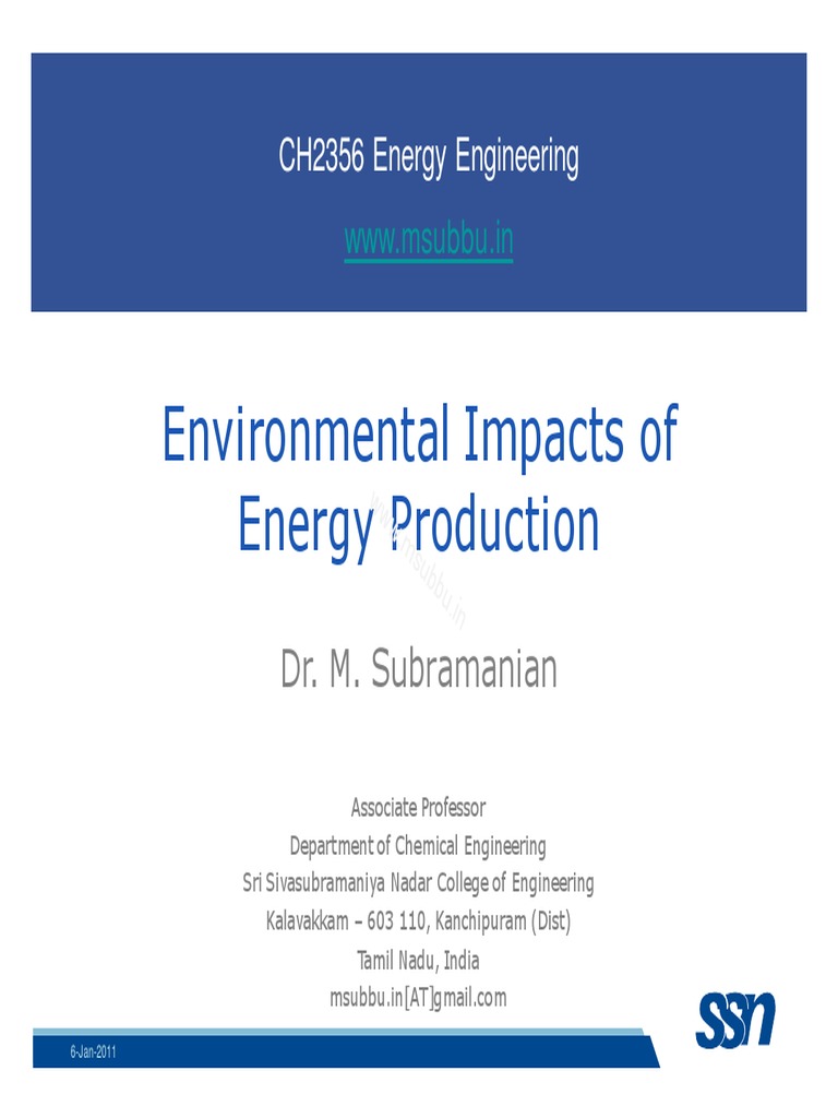 Environmental Impacts of Energy Production: Dr. M. Subramanian | PDF ...