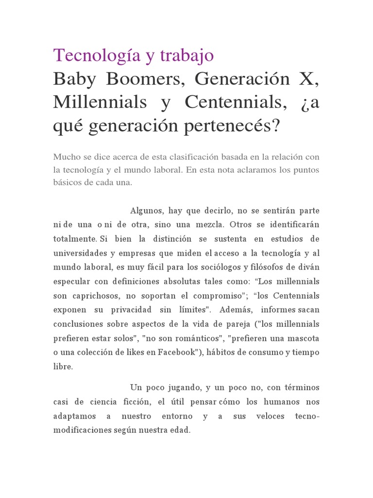 Características de las Generaciones X, Y y Z | PDF | Millennials | Internet
