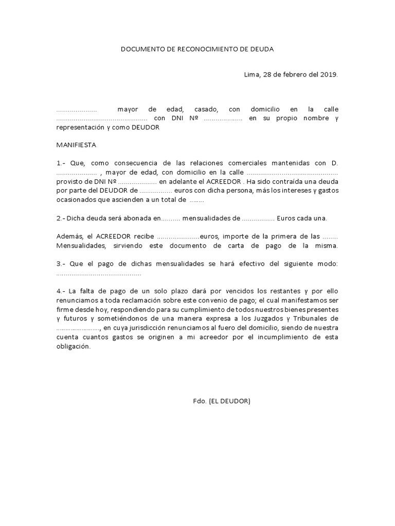 Modelo de Reconocimiento de Deuda | PDF
