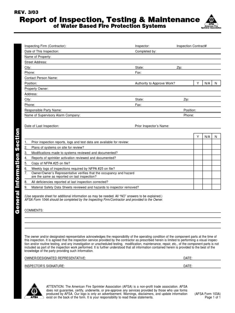 Afsa Form 103a | PDF | Fire Sprinkler System | Valve