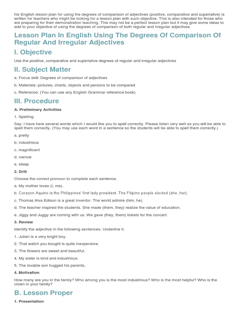 Lesson Plan in Comparing Adjectives | PDF | Onomastics | Syntax