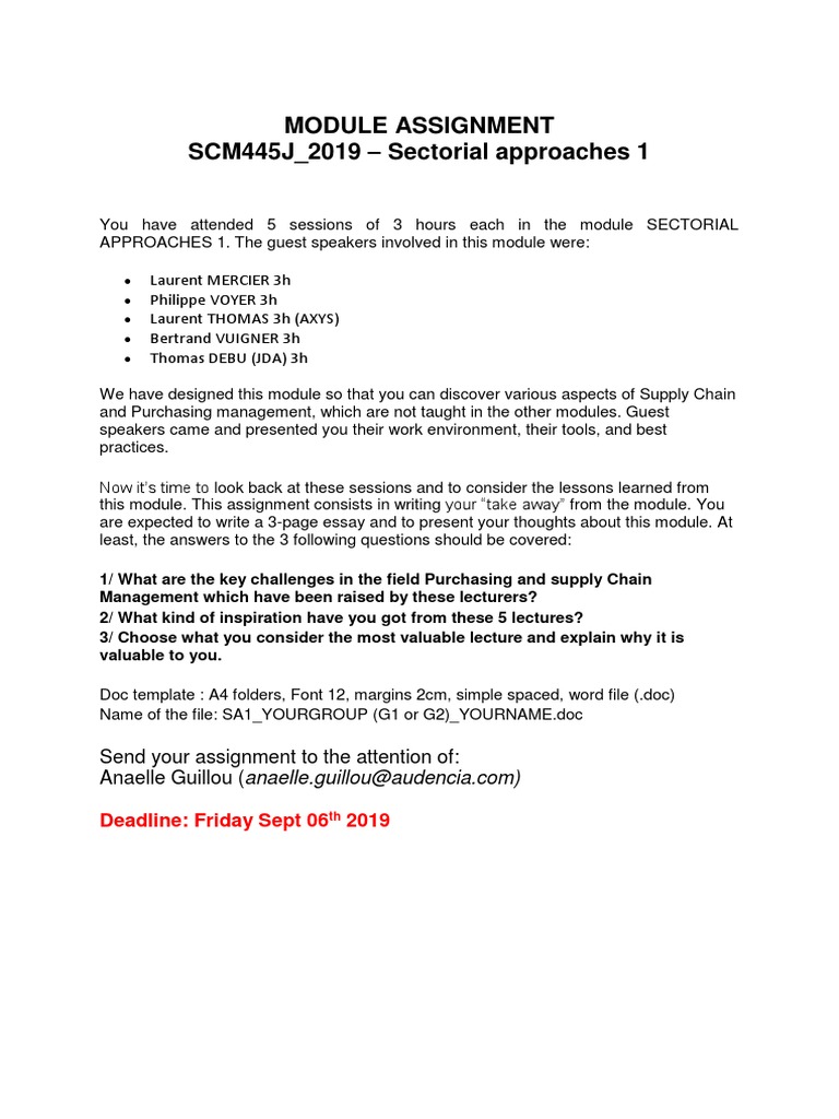 Module Assignment SCM445J - 2019 - Sectorial Approaches 1 | PDF