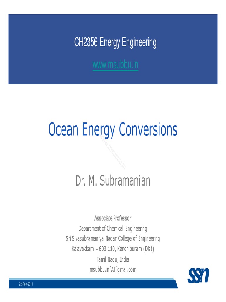 Ocean Energy Conversions: Dr. M. Subramanian | PDF | Tide | Physical Sciences