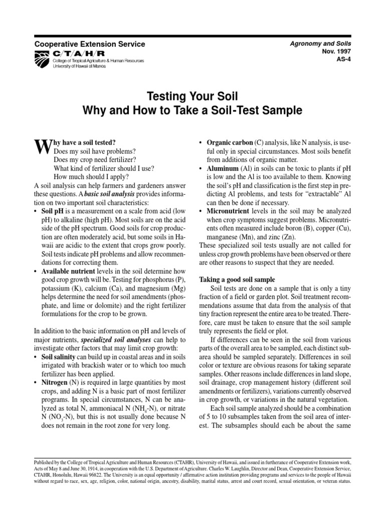 Testing Your Soil Why and How To Take A Soil-Test Sample: Cooperative ...