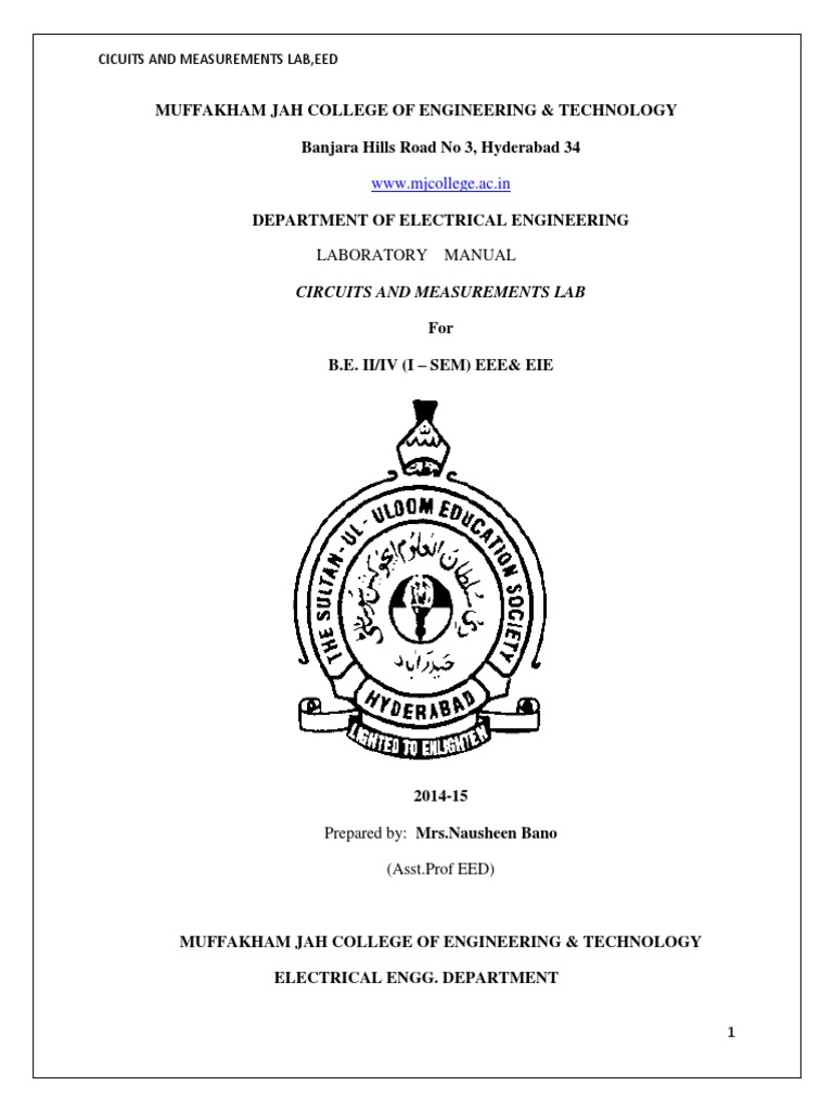 II Eie I Sem C - M Lab Manual (Ee242) | PDF | Capacitor | Electrical Network
